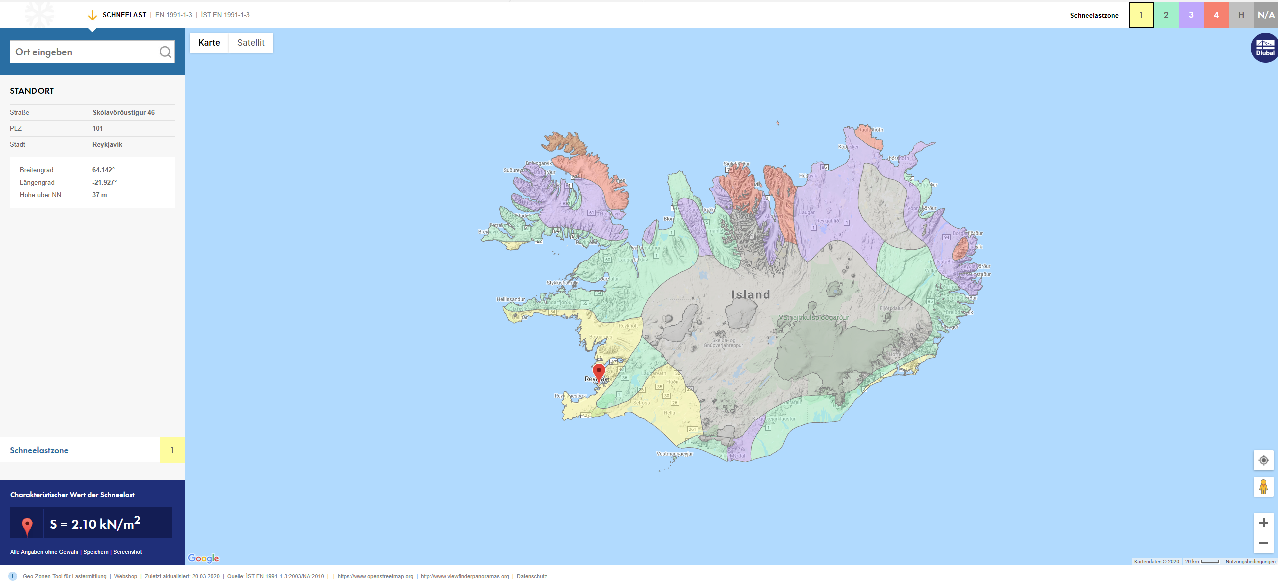 Snow Load Zones of Iceland According to Eurocode