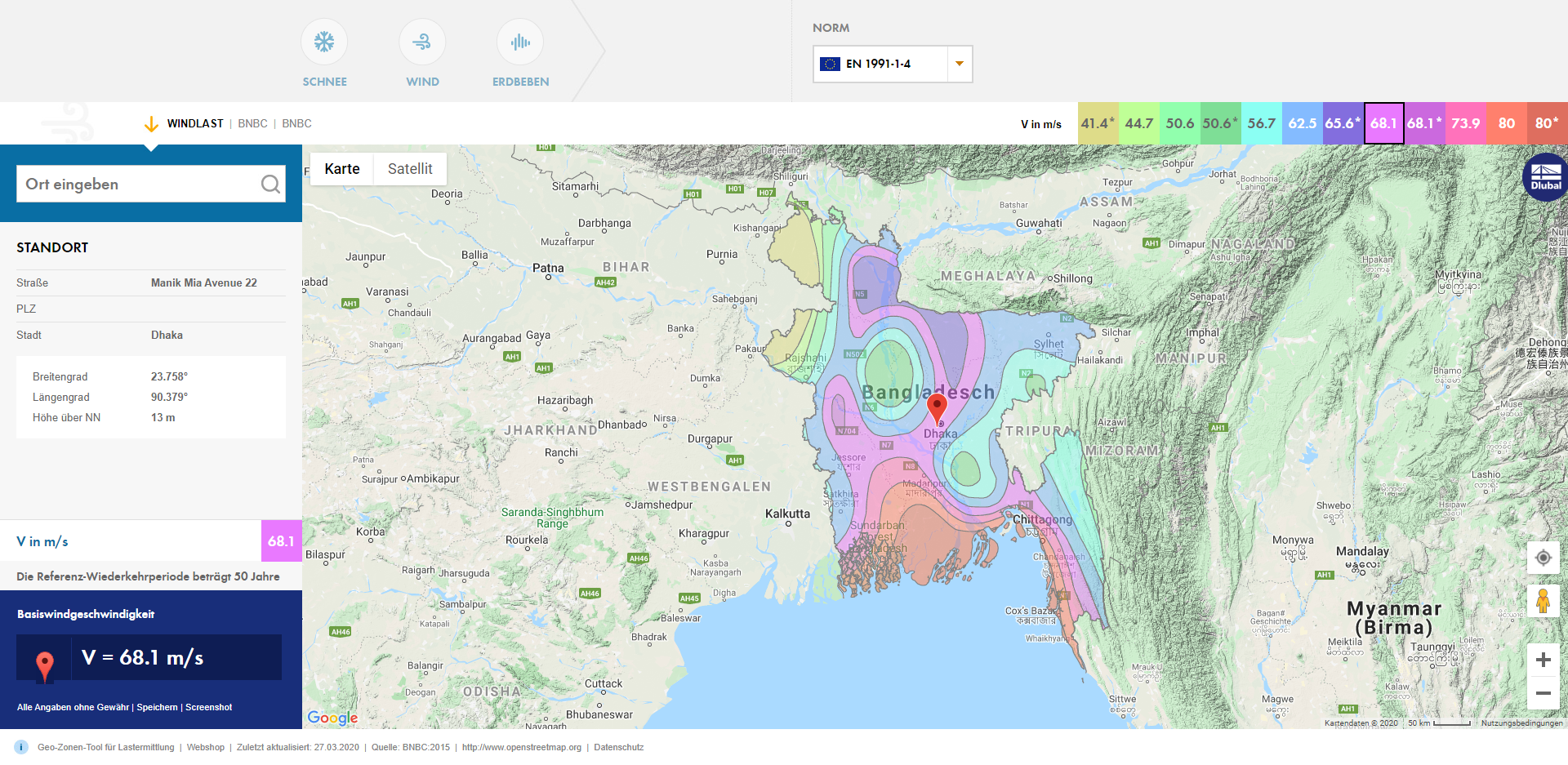 Basic Wind Velocity for Bangladesh According to BNBC:2015