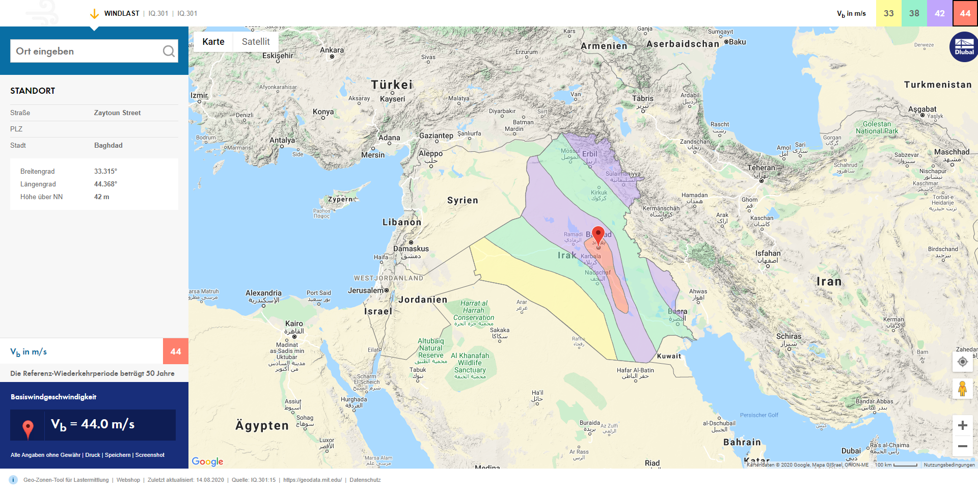 Wind Zones of Iraq According to IQ.301:15