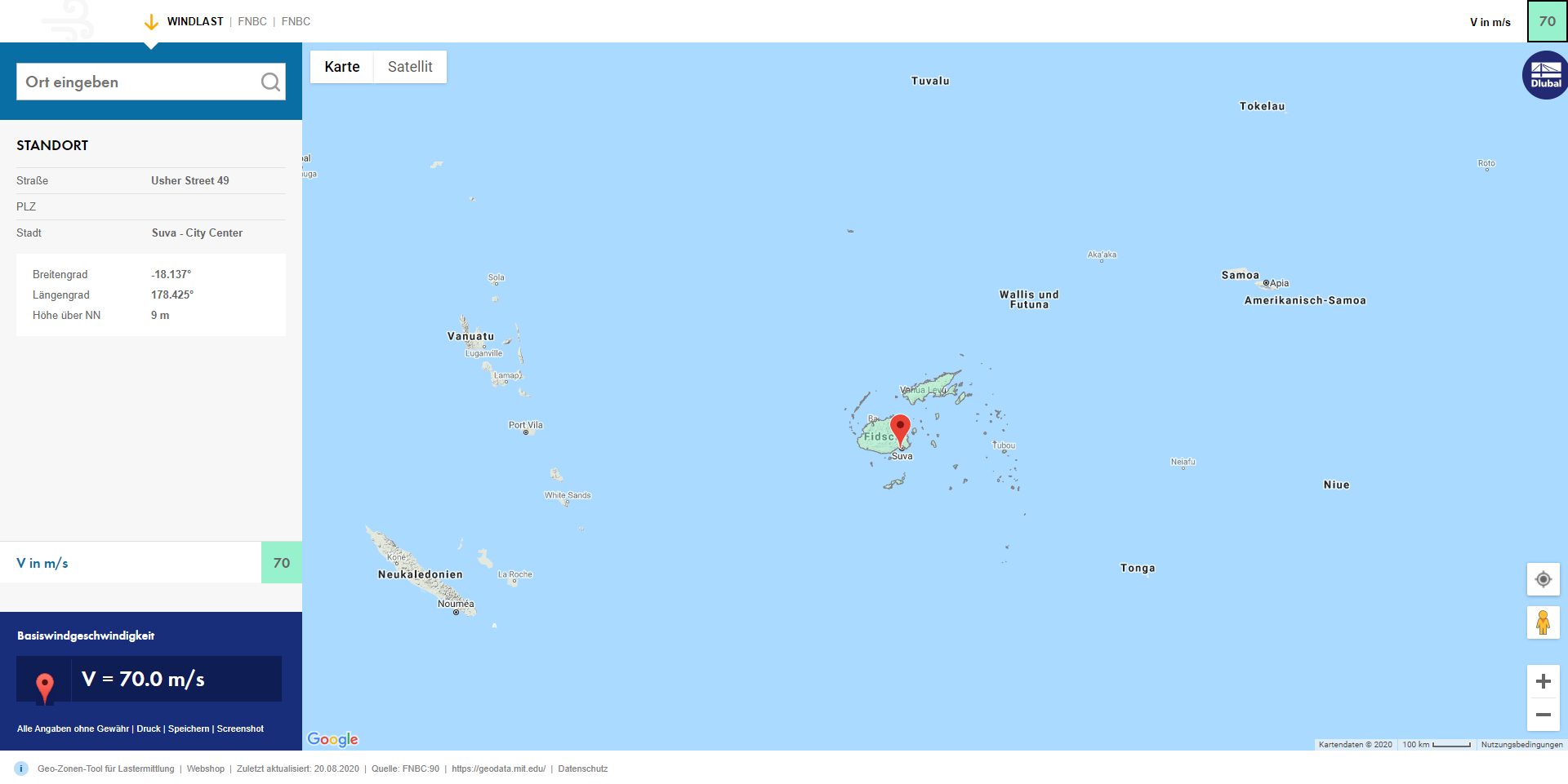 Wind Zones of Fiji According to FNBC:90