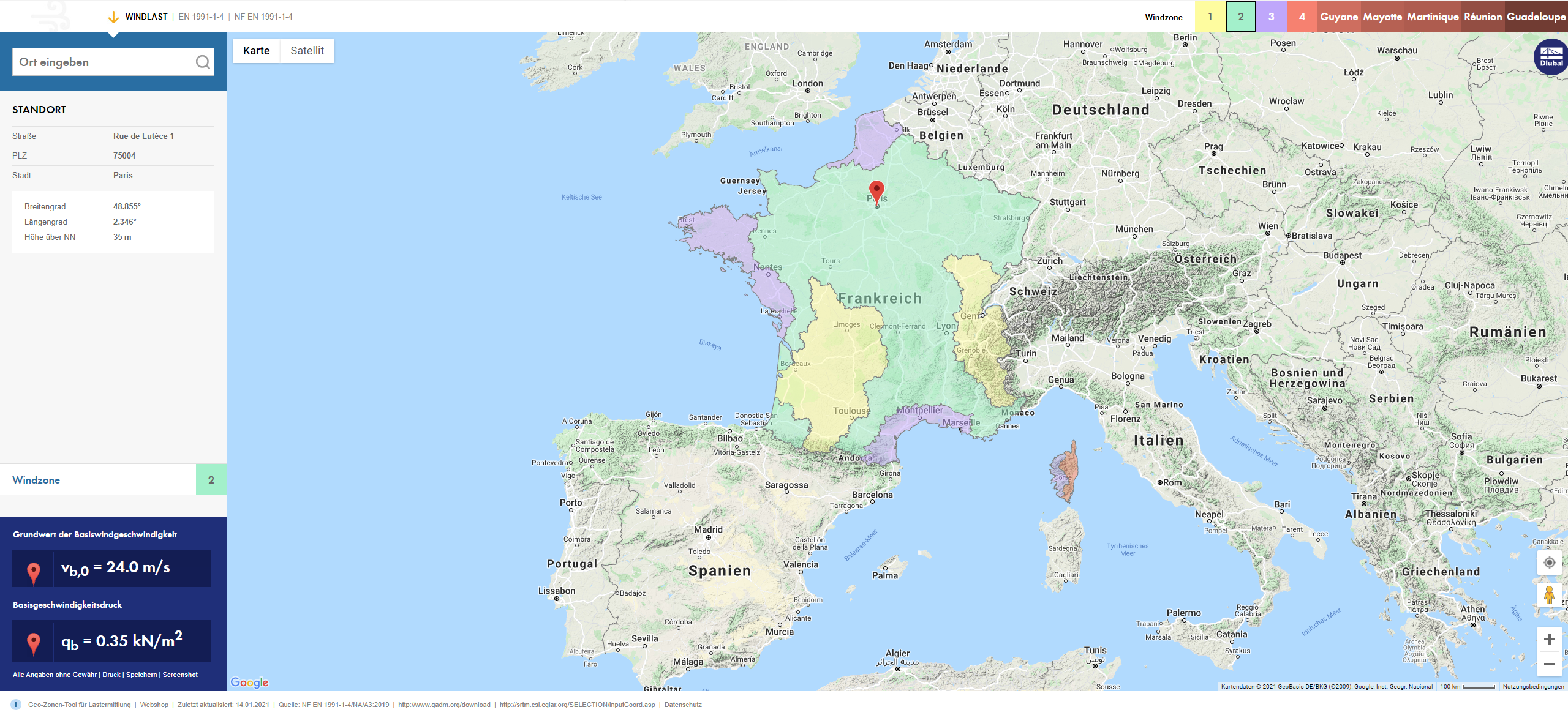 Wind Zone of France According to Eurocode