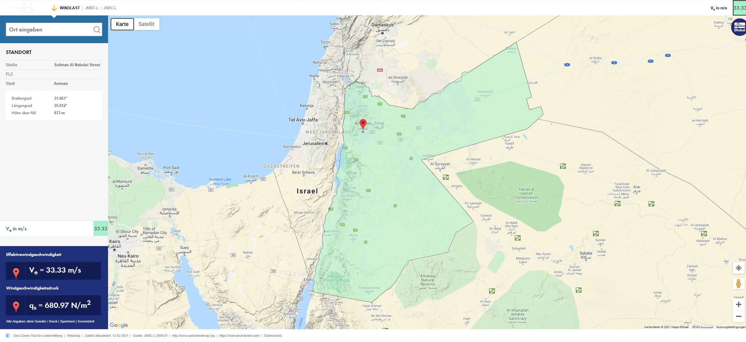 Wind Speed for Jordan According to JNBC‑L:2006‑07