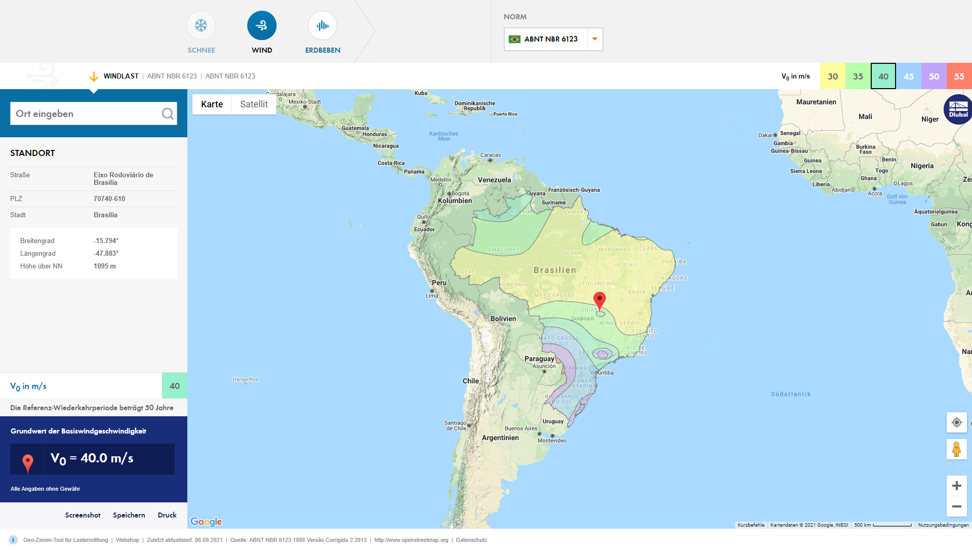 Basic Wind Velocity for Brazil According to ABNT NBR