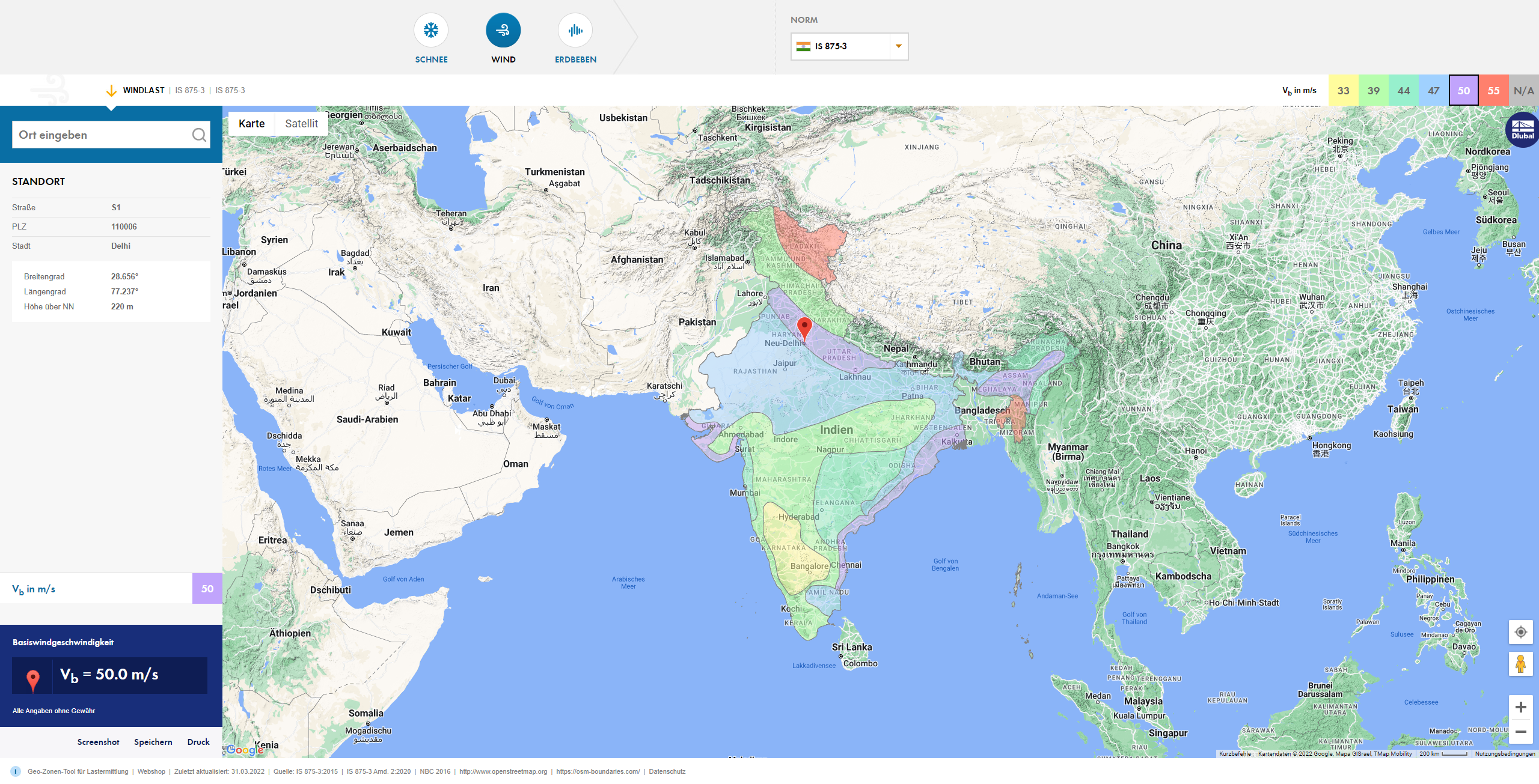Basic Wind Velocity Distribution for India According to NBC 2016