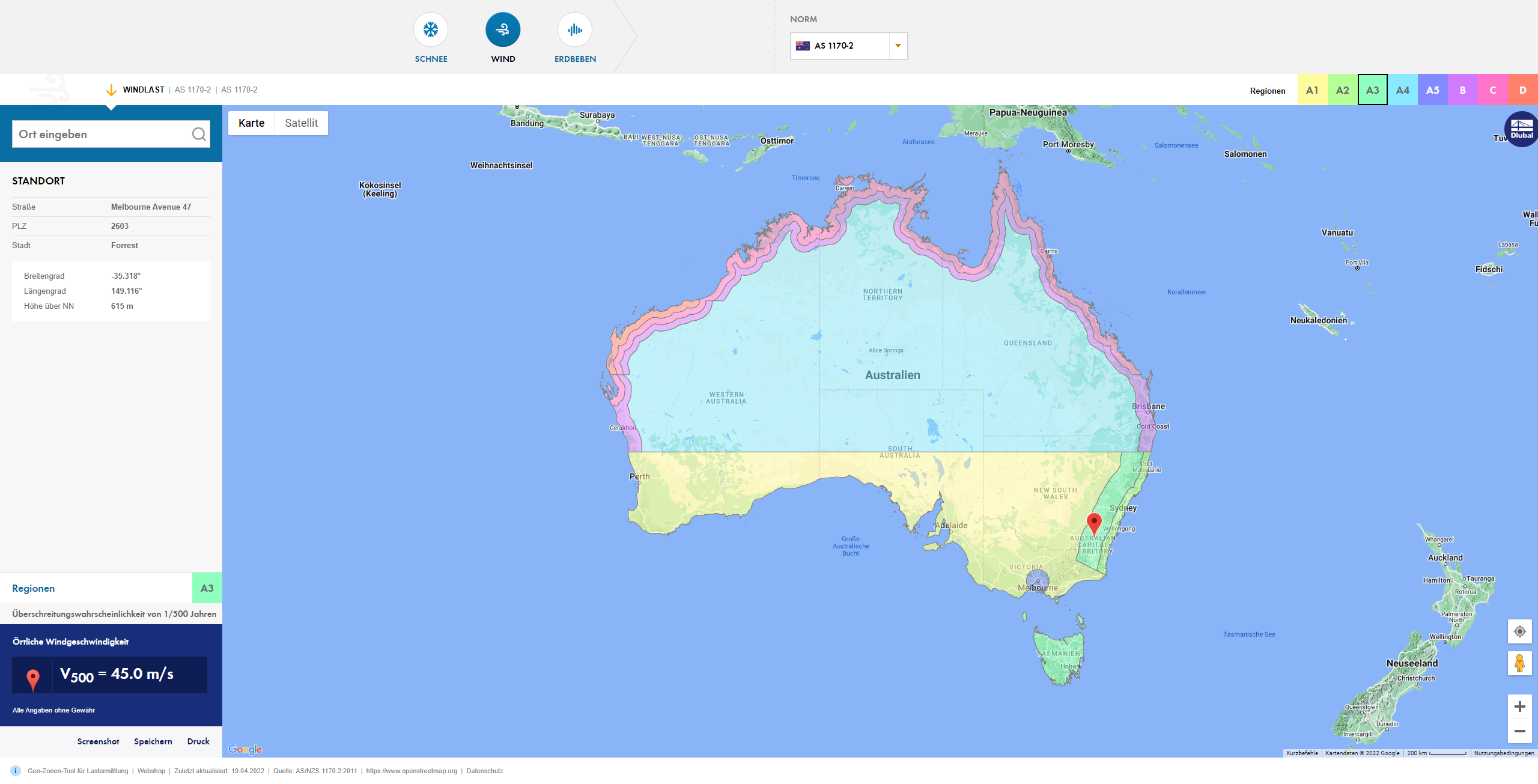 Wind Zones of Australia According to AS/NZS 1170.2:2011