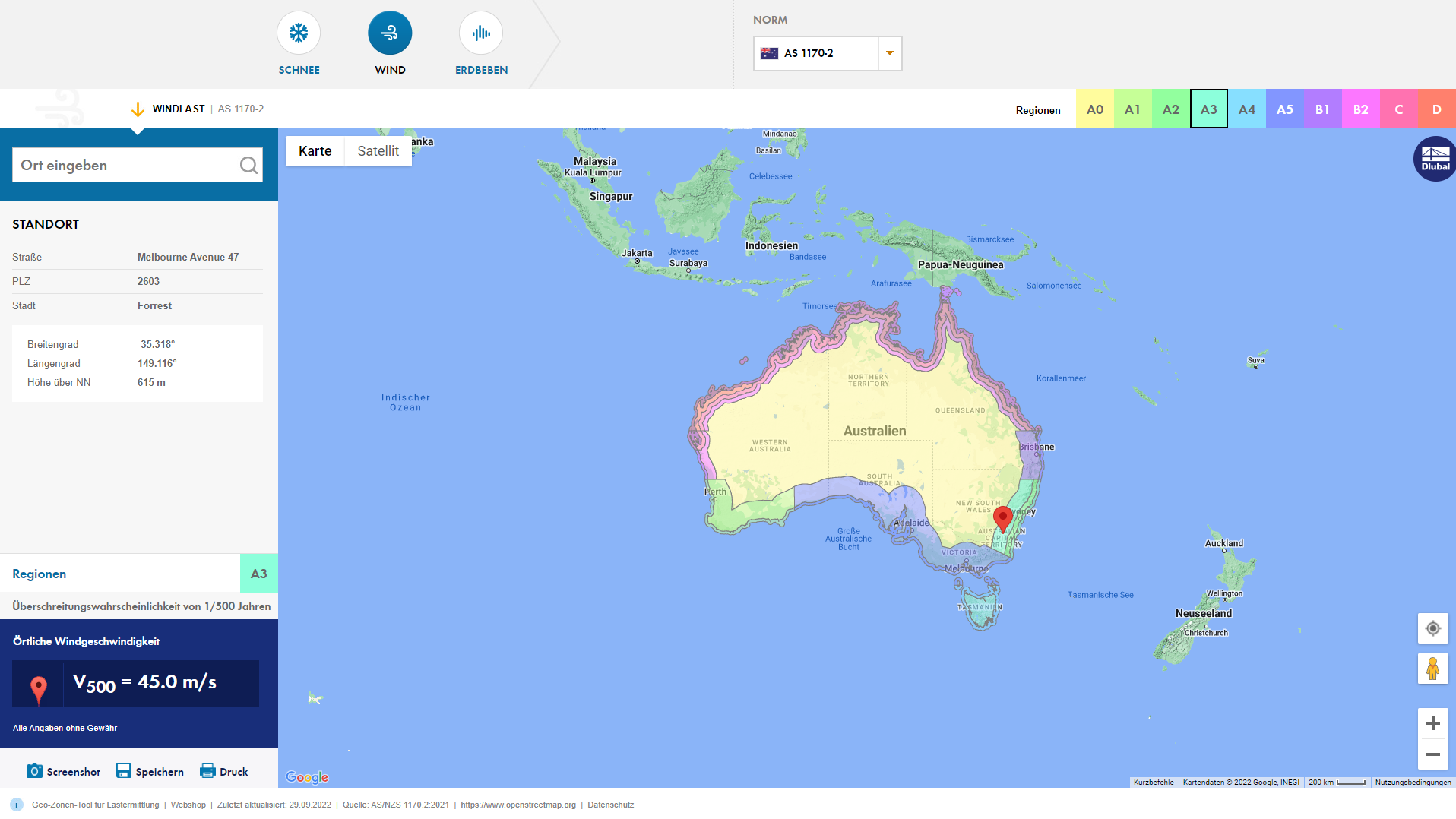 Wind Zones of Australia According to AS/NZS 1170.2:2011