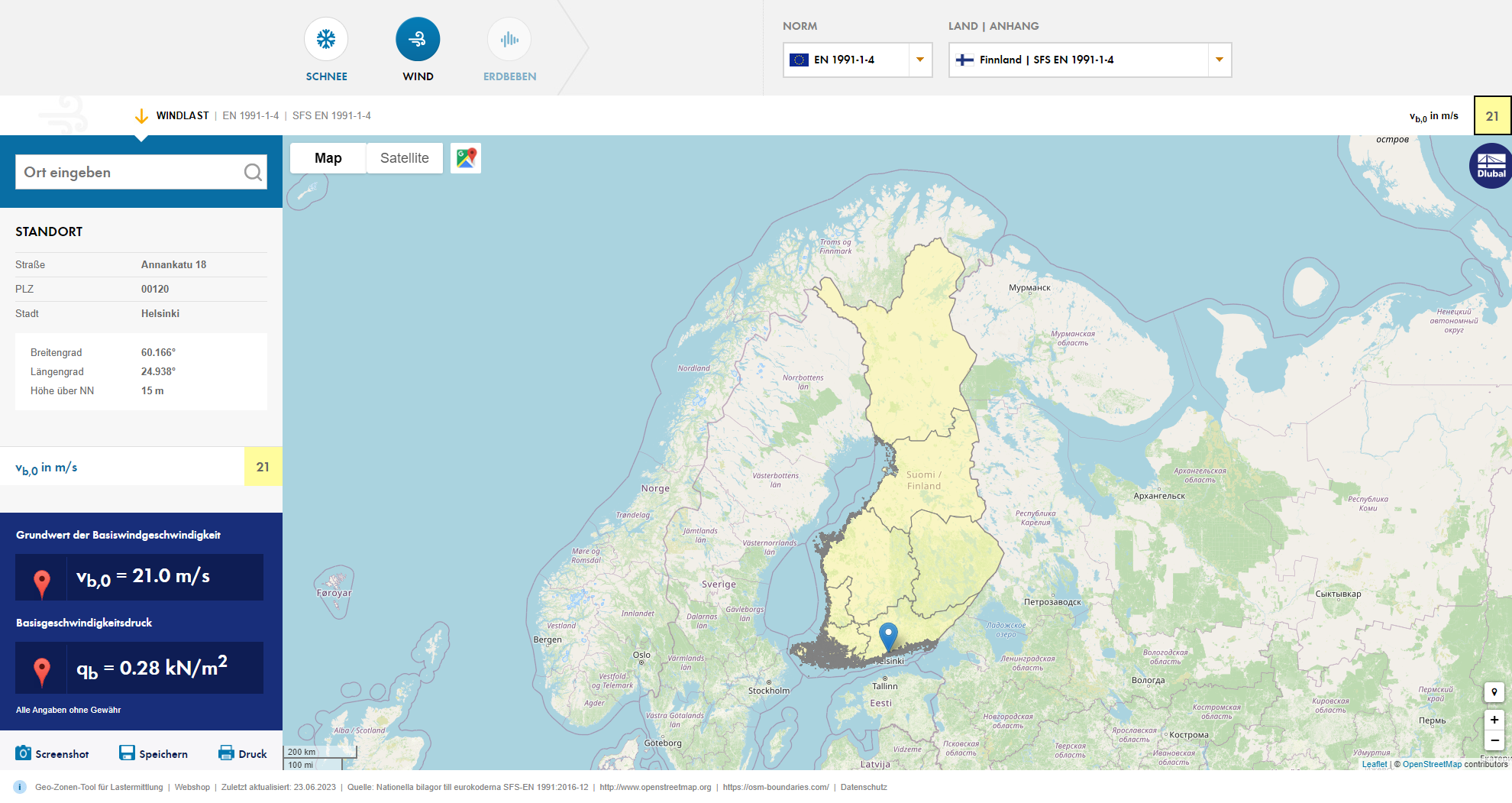 Basic Wind Velocity for Finland According to Eurocode