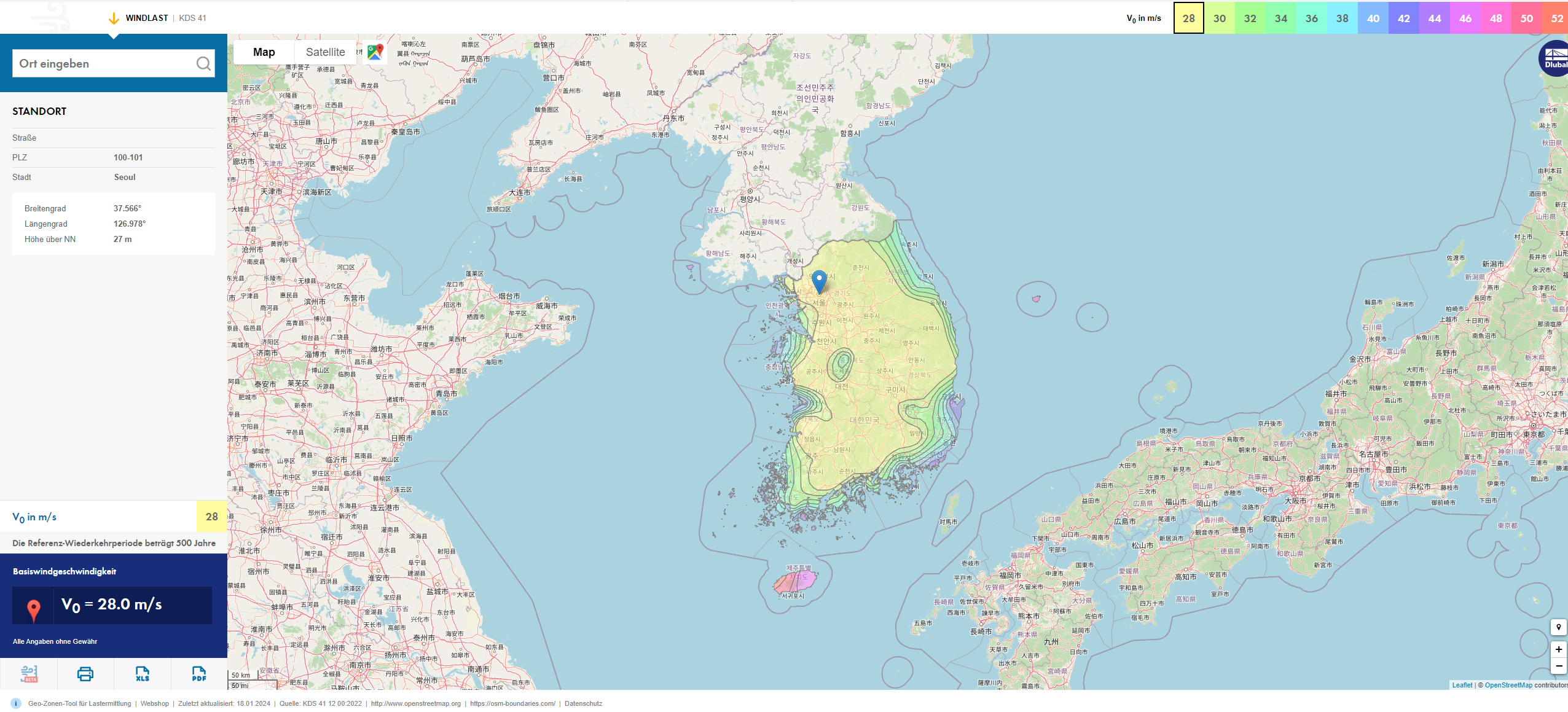 Wind Zones of South Korea According to KDS 41 12 00:2022