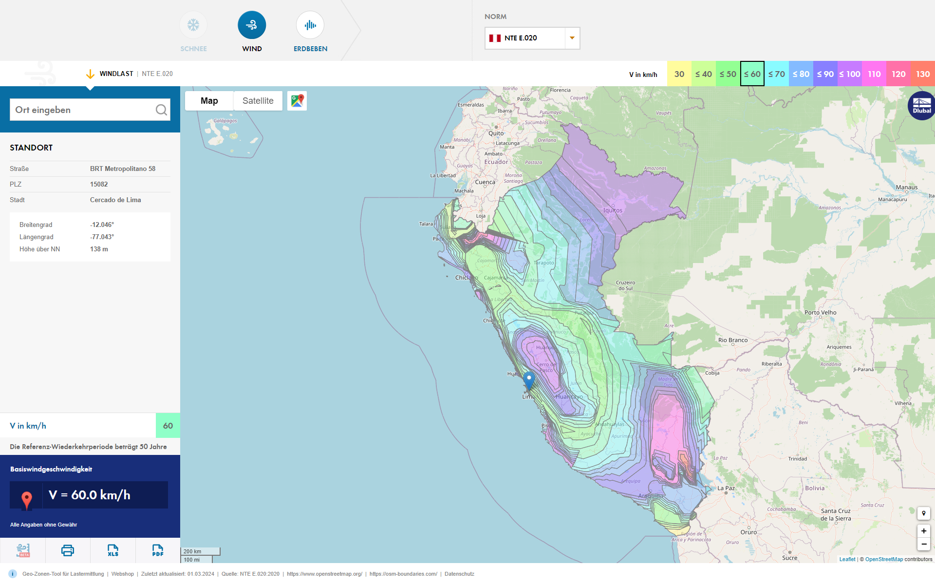 Velocidad básica del viento para Perú según NDE E.020