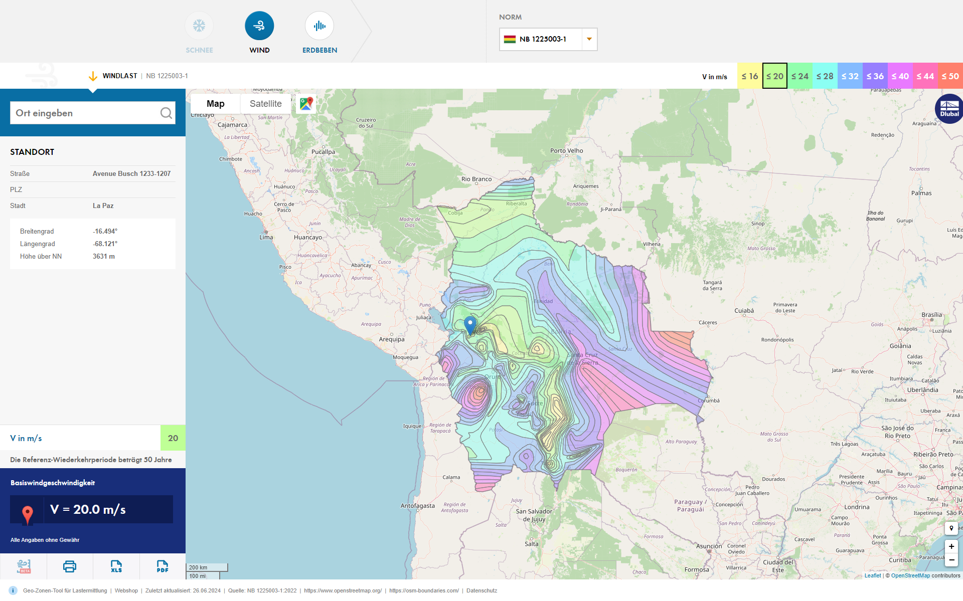 Basic Wind Velocity for Bolivia According to NB 1225003‑1:2022
