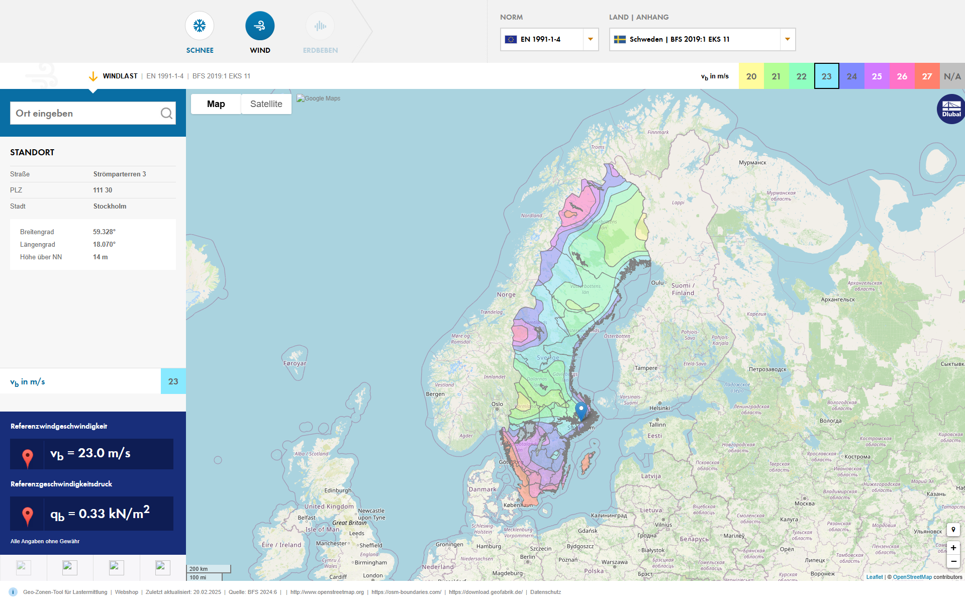 Basic Wind Velocity for Sweden According to BFS 2024:6