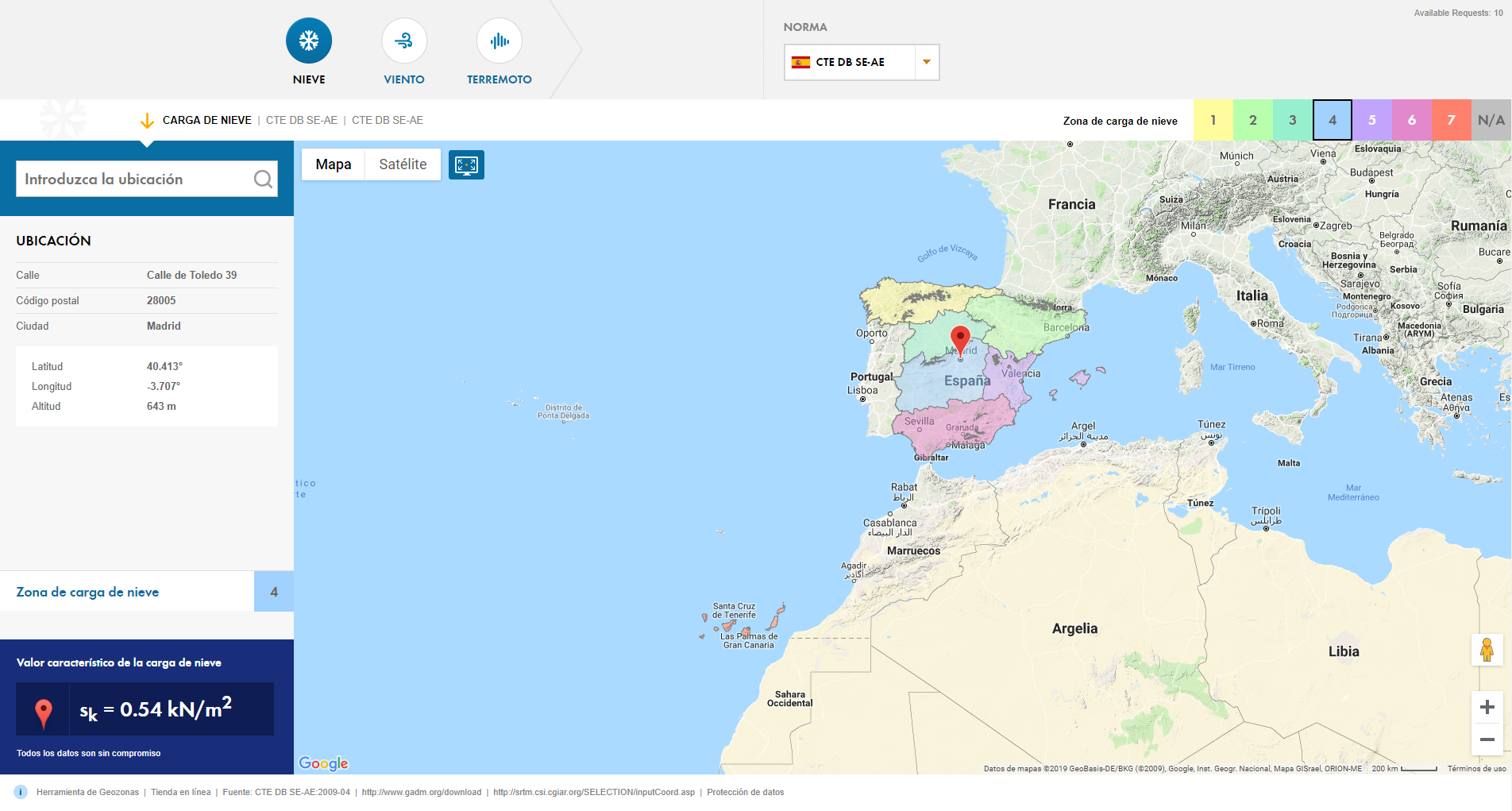 Snow Load Zones of Spain According to Eurocode