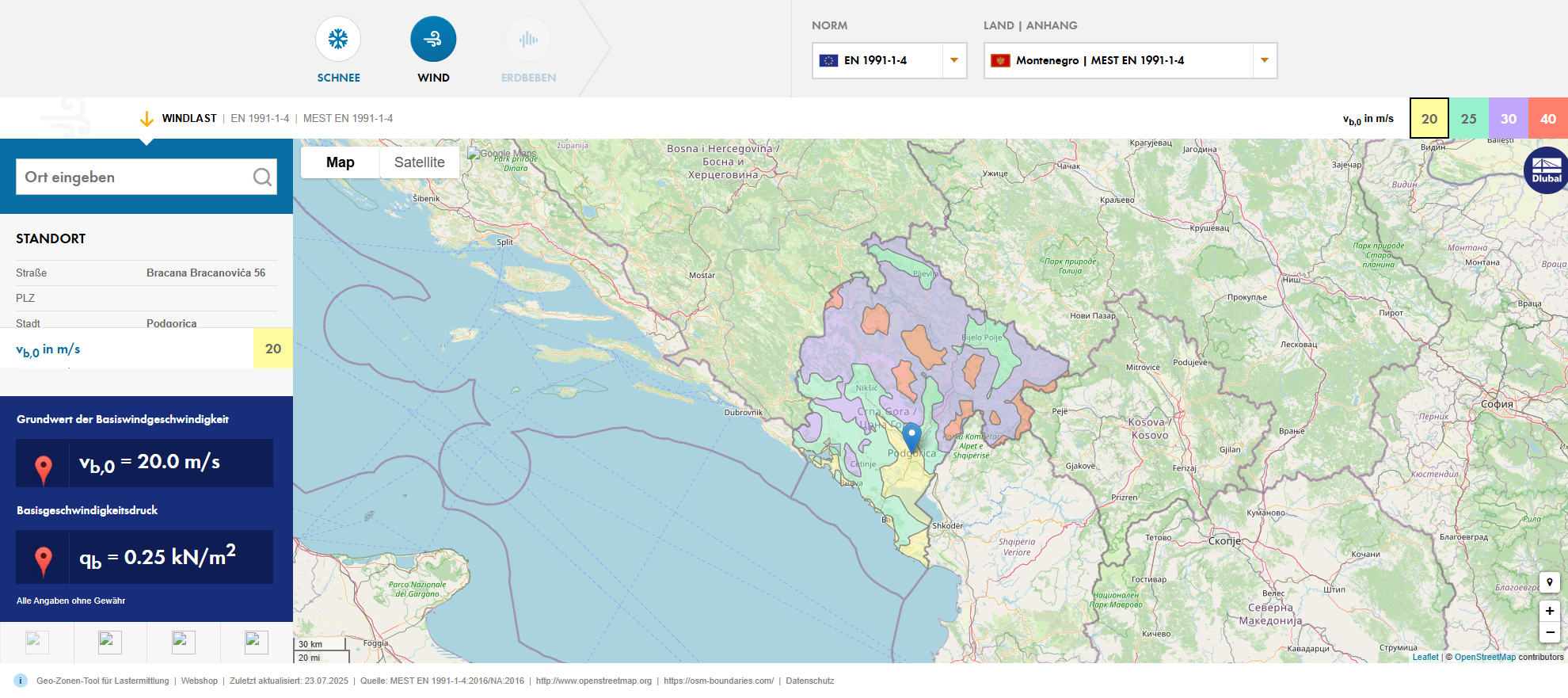 Basic Wind Velocity for Montenegro According to Eurocode