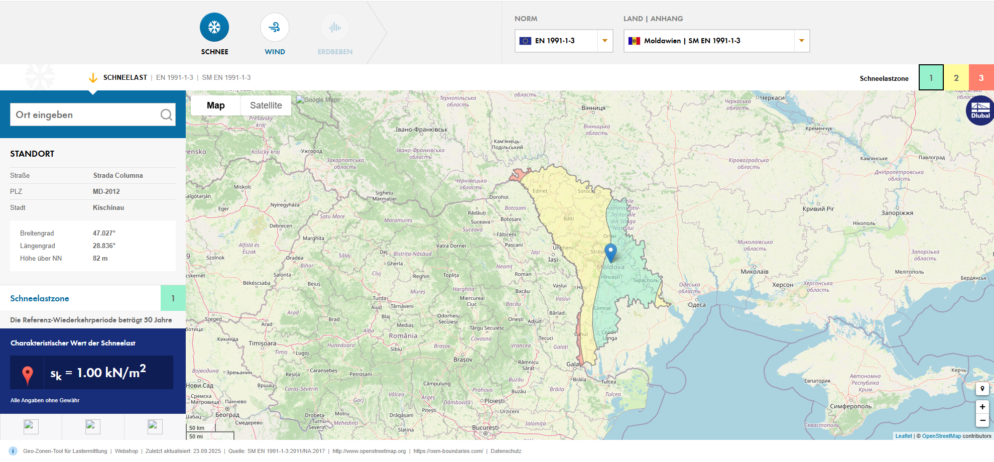 Snow Load Zones of Moldova According to Eurocode