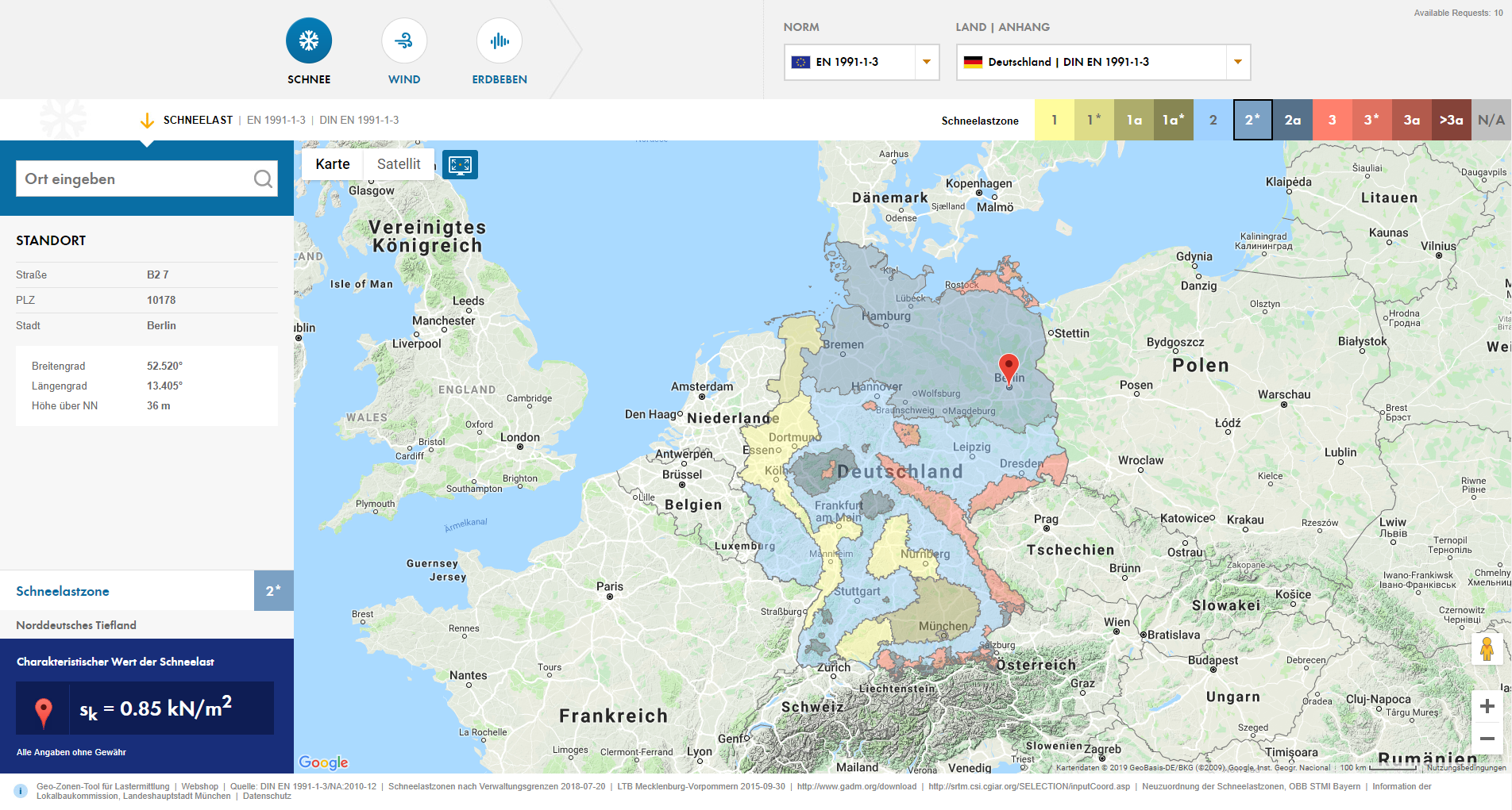 Snow Load Zones of Germany According to Eurocode