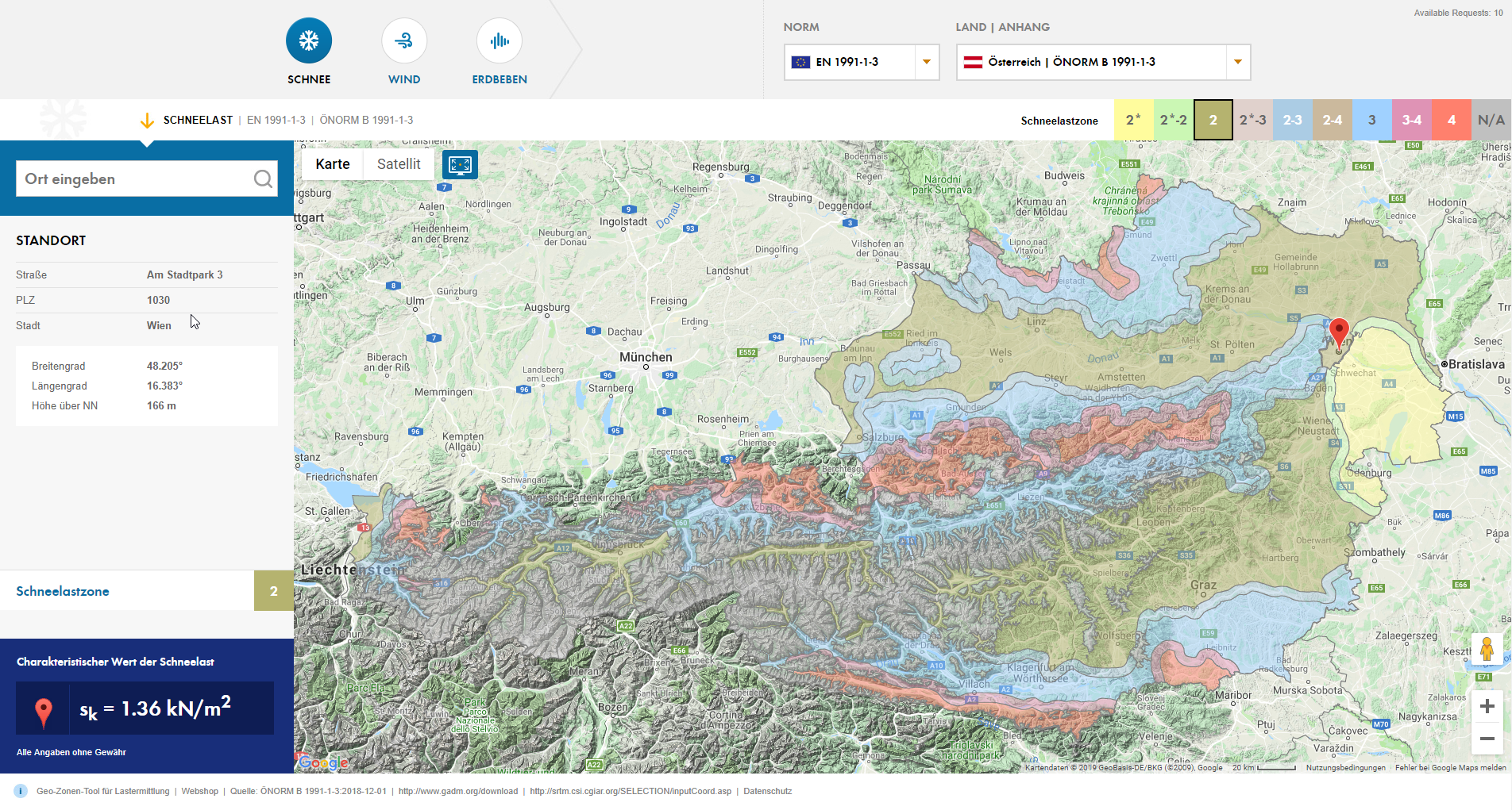 Snow Load Zones of Austria According to Eurocode