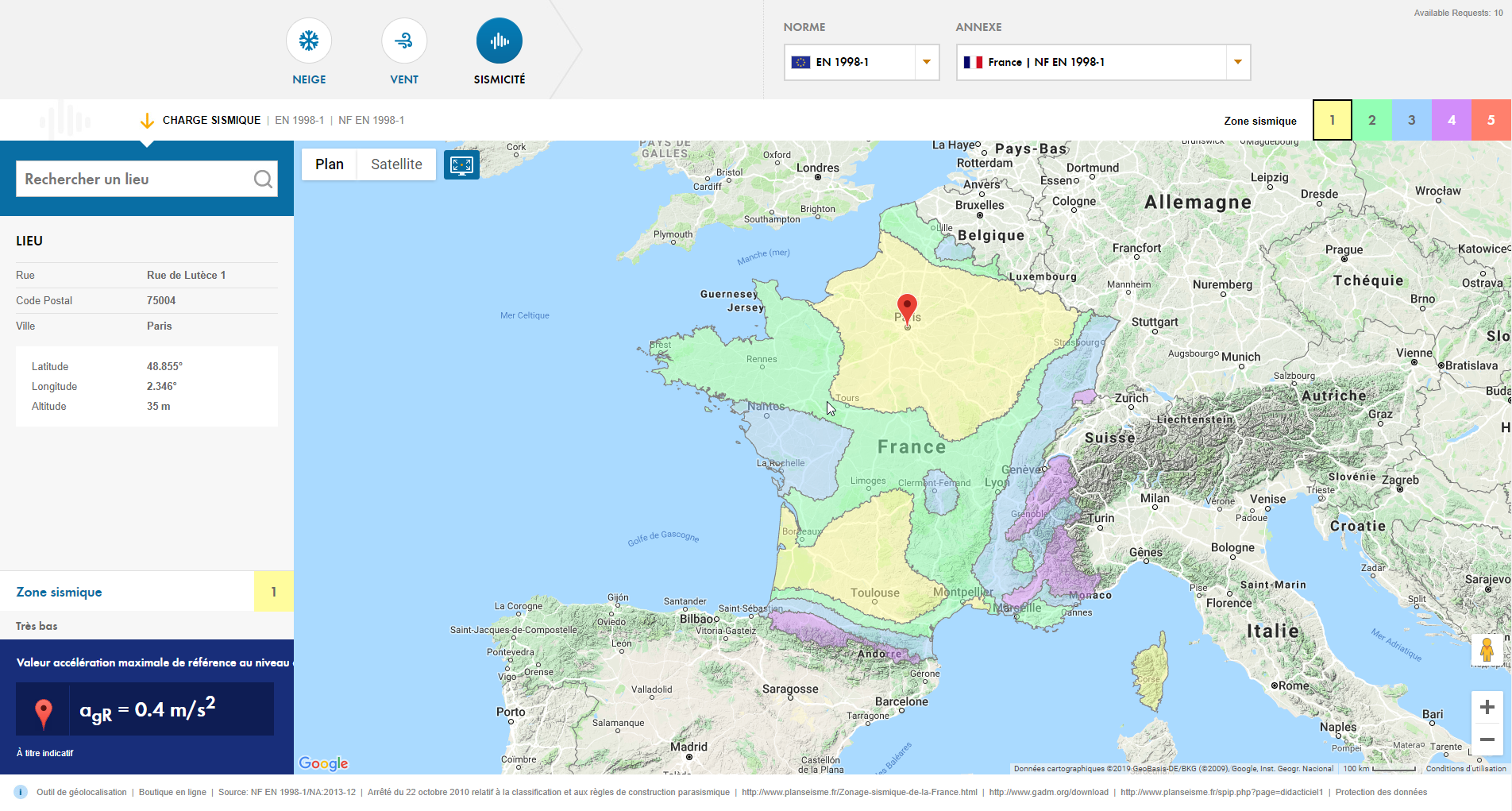 Seismic Zones of France According to Eurocode