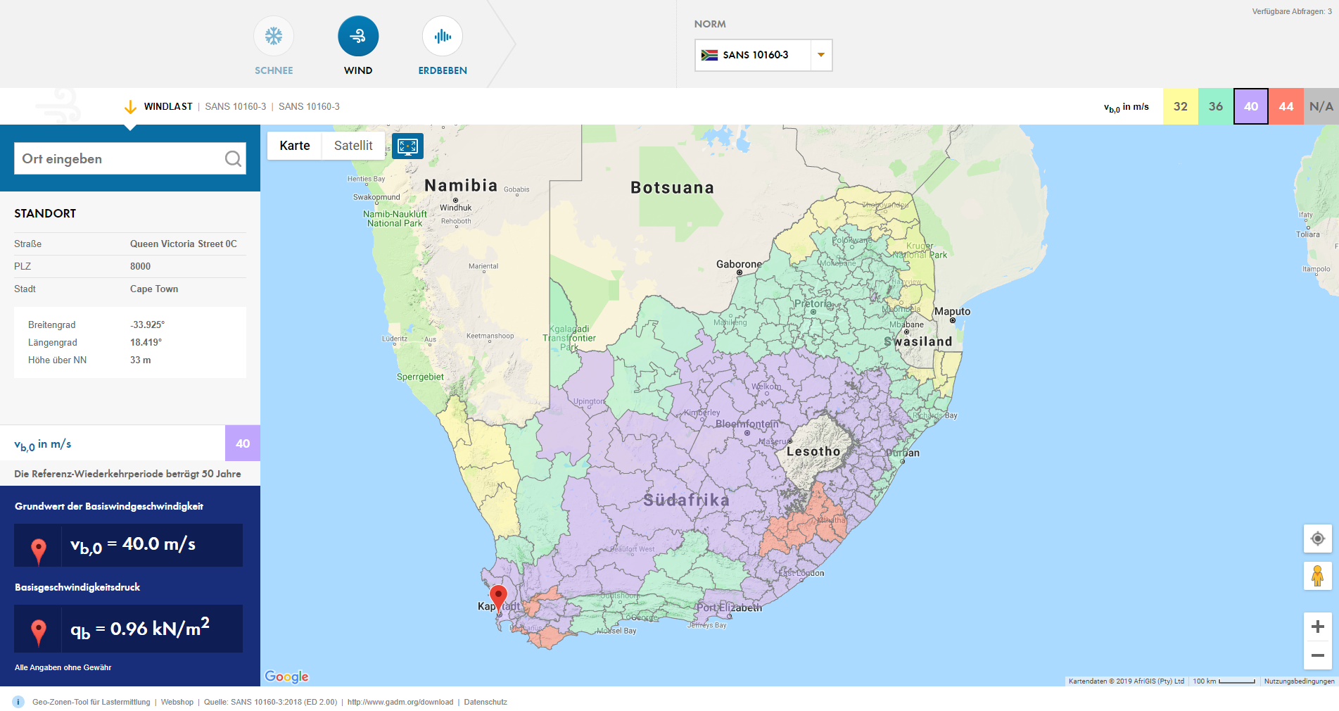 Basic Wind Velocity for South Africa According to SANS 10160‑3