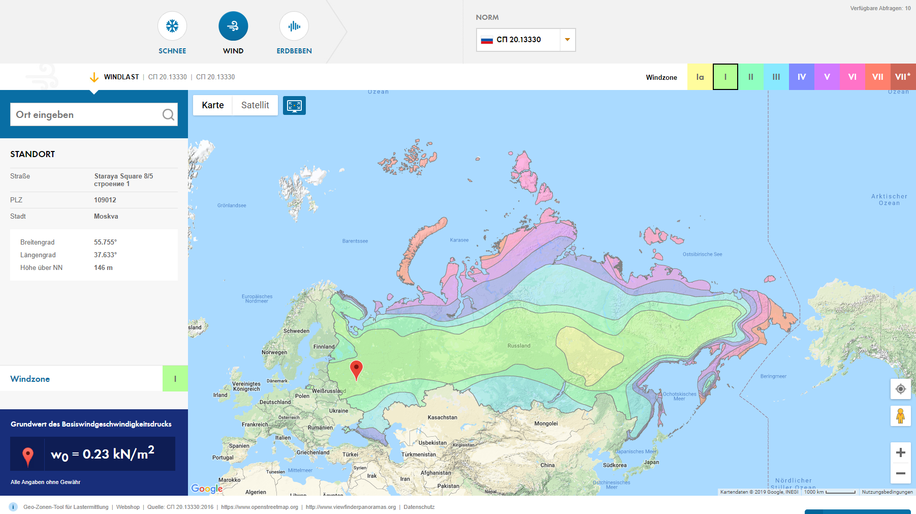 Wind Zones of Russia According to СП 20.13330