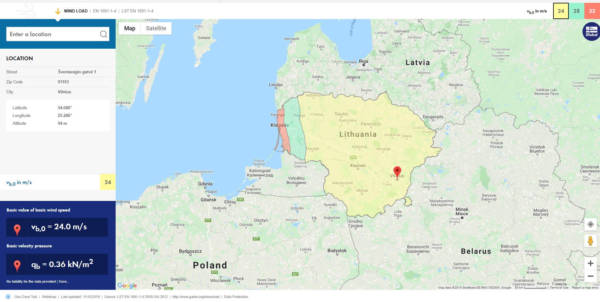 Wind Zones of Lithuania According to Eurocode